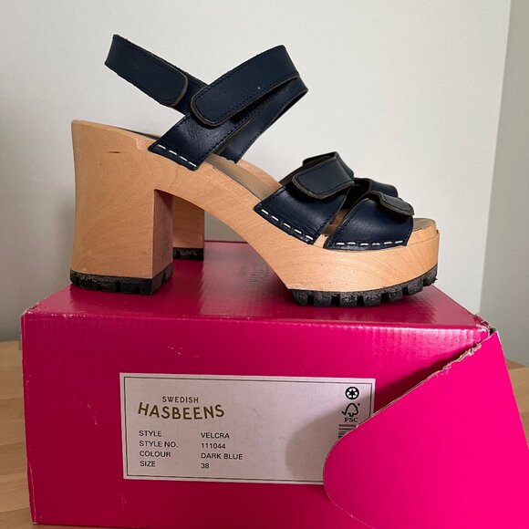 Swedish Hasbeens | Shoes | Swedish Hasbeens Velcra Sandal In Dark Blue ...